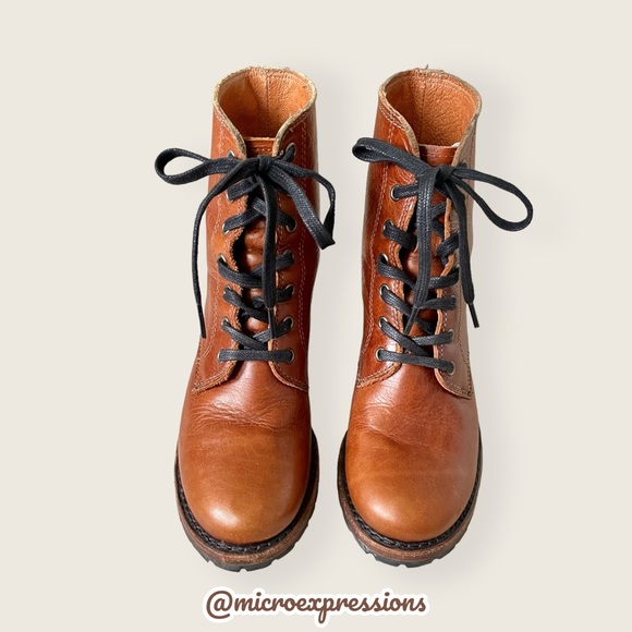 Frye | Shoes | Frye Sabrina 6g Cognac Brown Real Leather Laced Combat ...